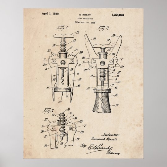 Corkscrew Patent Print 1928 Poster | Zazzle.com