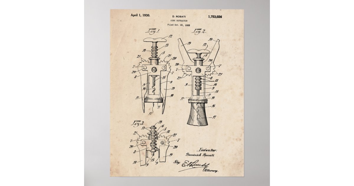 Corkscrew Patent Print 1928 Poster | Zazzle