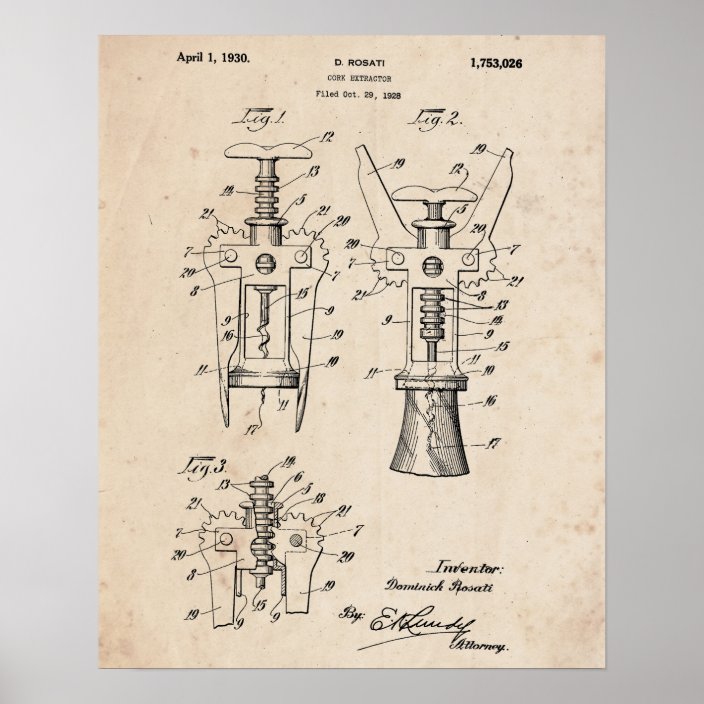 Corkscrew Patent Print 1928 Poster | Zazzle.com