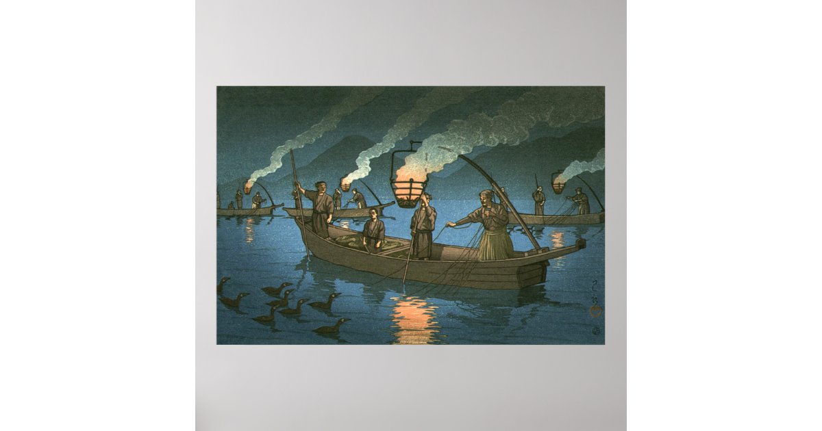 Cormorant Fishing Kawase Hasui 1954 Poster | Zazzle