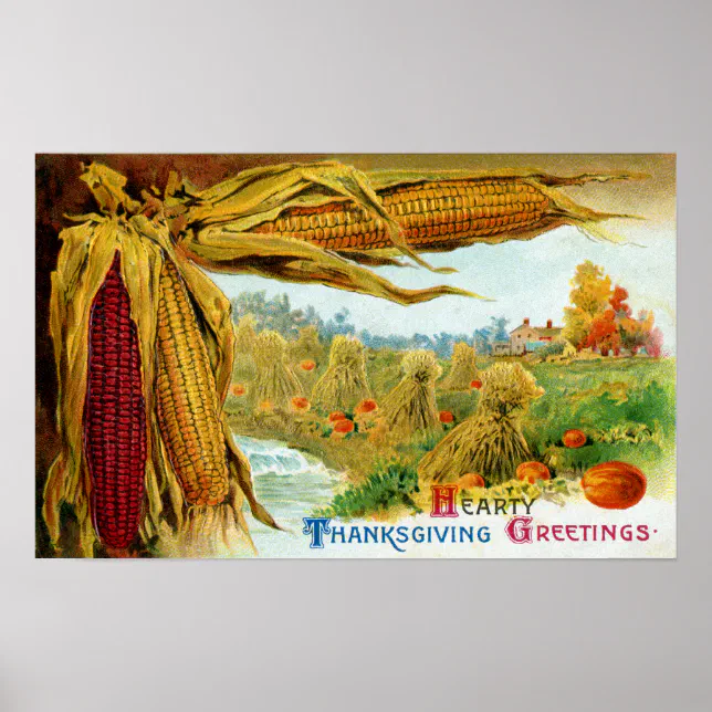 Corn and Pumpkins Vintage Thanksgiving Poster | Zazzle