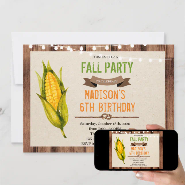 Corn birthday theme party invitation | Zazzle