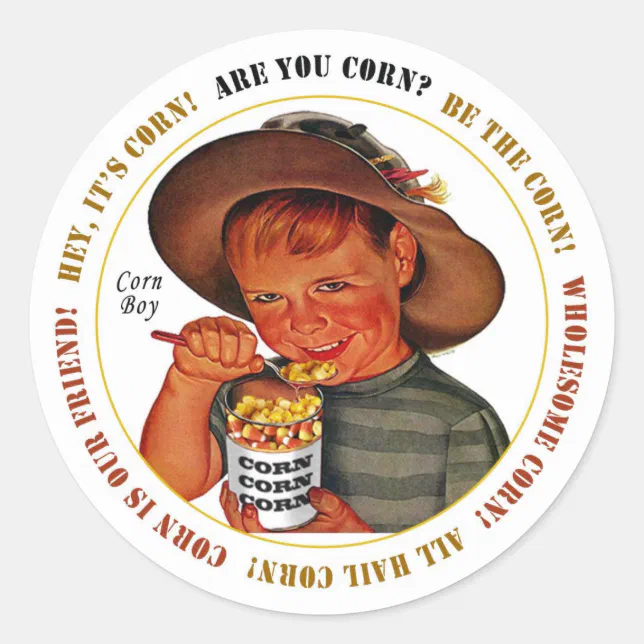 CORN BOY by Jeff Willis Art Classic Round Sticker | Zazzle
