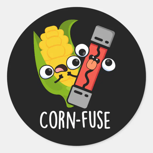Corn-fuse Funny Confused Pun Dark BG Classic Round Sticker | Zazzle