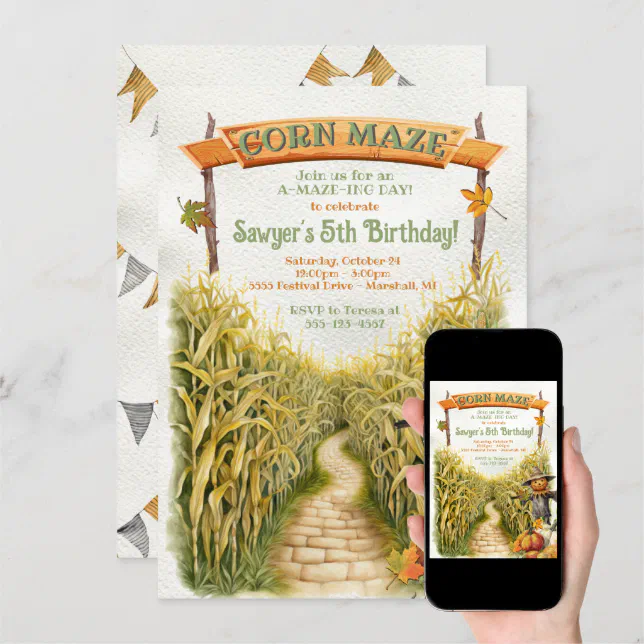 Corn Maze Fall Birthday Party Invitation | Zazzle