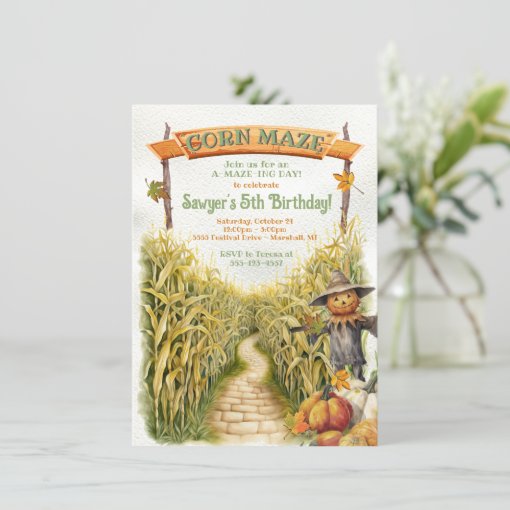 Corn Maze Fall Birthday Party Invitation | Zazzle