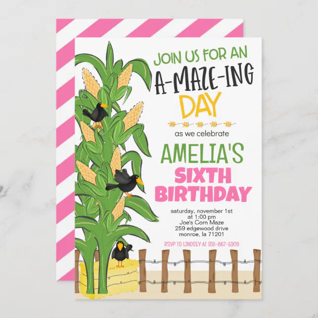 Corn Maze Girl Birthday Invitation | Zazzle