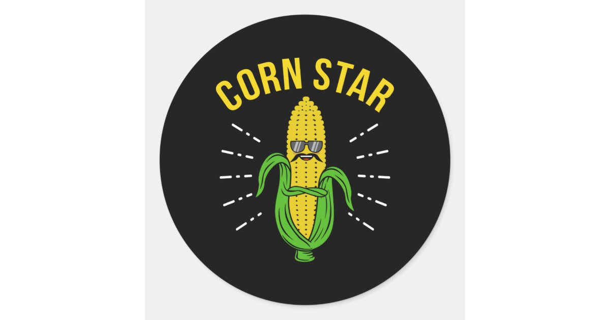 Corn Star Corn On the Cob Day Funny Corn Meme Pun Classic Round Sticker ...