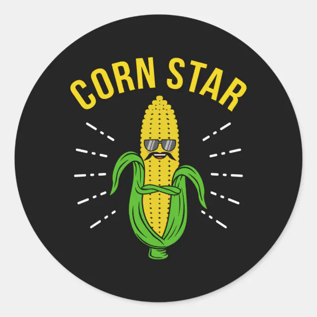 Corn Star Corn On the Cob Day Funny Corn Meme Pun Classic Round Sticker ...