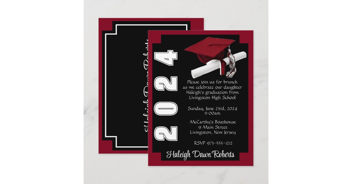 Corner Block Black & Cardinal Red Graduation Invitation | Zazzle