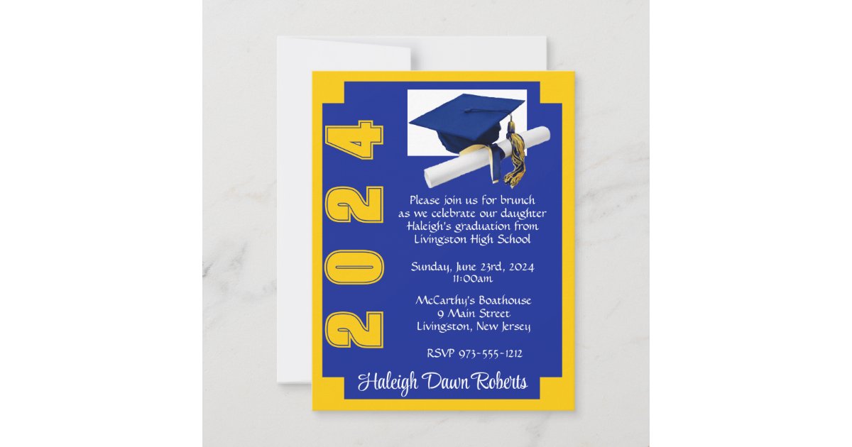 Corner Block Royal Blue & Gold Graduation Invitation | Zazzle