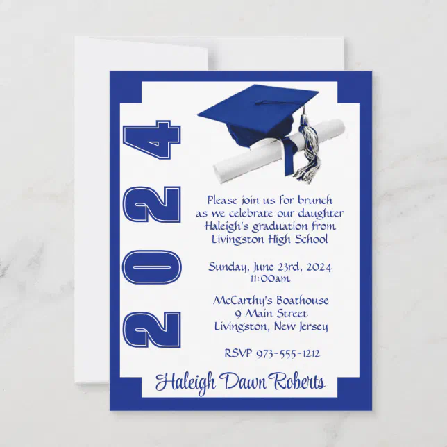 Corner Block Royal Blue & White Graduation Invitation | Zazzle