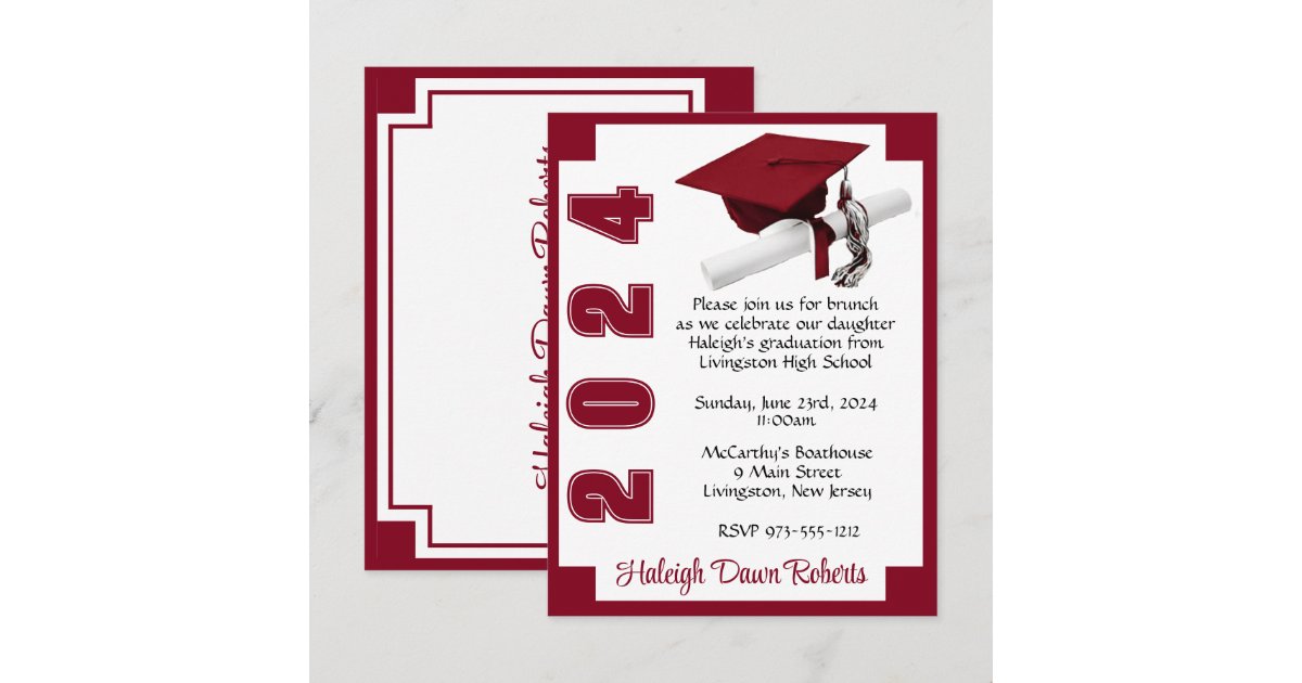 Corner Block White& Cardinal Red Graduation Invitation | Zazzle