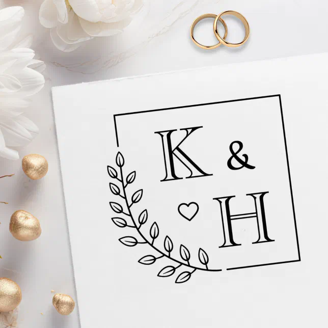 Corner Branch Monogram Initial Wedding Anniversary Rubber Stamp | Zazzle