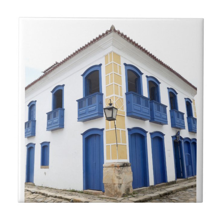 Corner Building Blue Trim, Paraty, Brazil, Tile | Zazzle