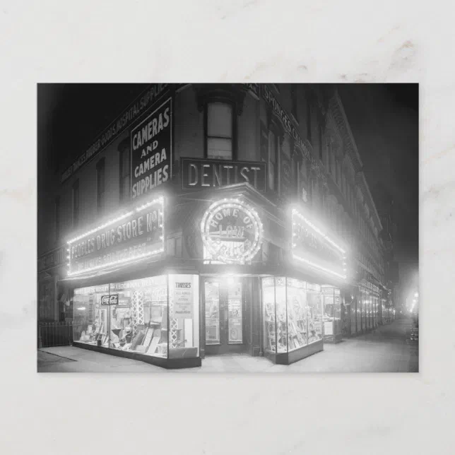 Corner Store At Night, 1920 Postcard | Zazzle
