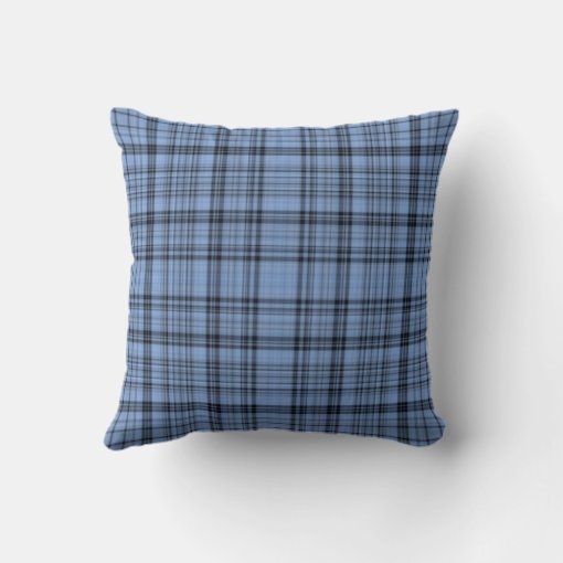 Cornflower Blue and Grey Plaid Throw Pillow | Zazzle