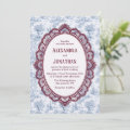 Cornflower Blue Burgundy Vintage Lace Wedding Invitation | Zazzle