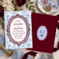 Cornflower Blue Burgundy Vintage Lace Wedding Invitation | Zazzle