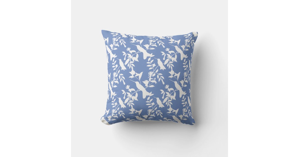 Cornflower Blue Hummingbird Pattern Throw Pillow | Zazzle