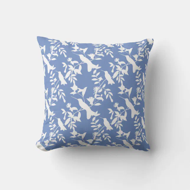Cornflower Blue Hummingbird Pattern Throw Pillow | Zazzle