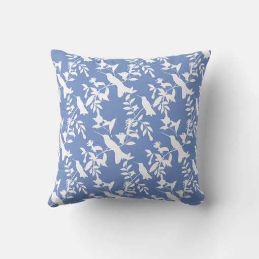 Cornflower Blue Hummingbird Pattern Throw Pillow | Zazzle