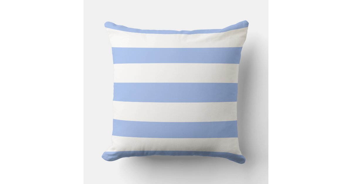 Cornflower Blue White Awning Stripes Outdoor Throw Pillow | Zazzle