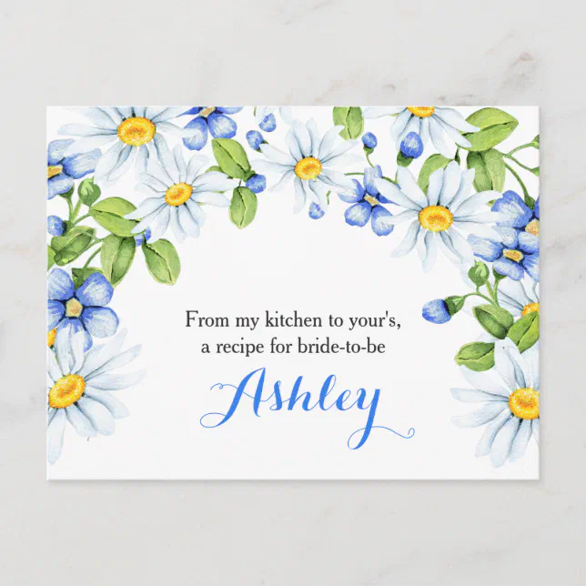Cornflower Blue White Daisy Floral Recipe Card | Zazzle