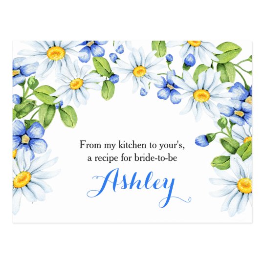 Cornflower Blue White Daisy Floral Recipe Card | Zazzle.com