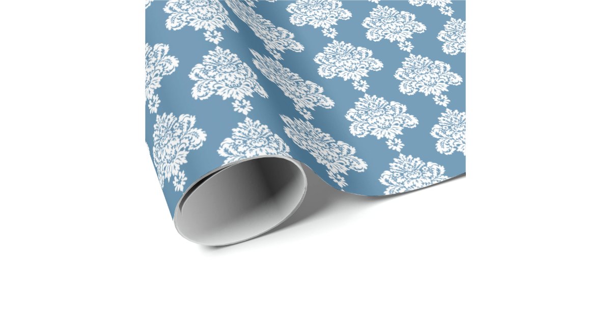 Cornflower Blue | White Damask Wrapping Paper | Zazzle