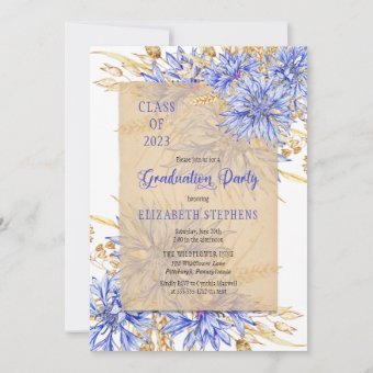 Cornflower Blue Wildflower Floral Graduation Party Invitation | Zazzle