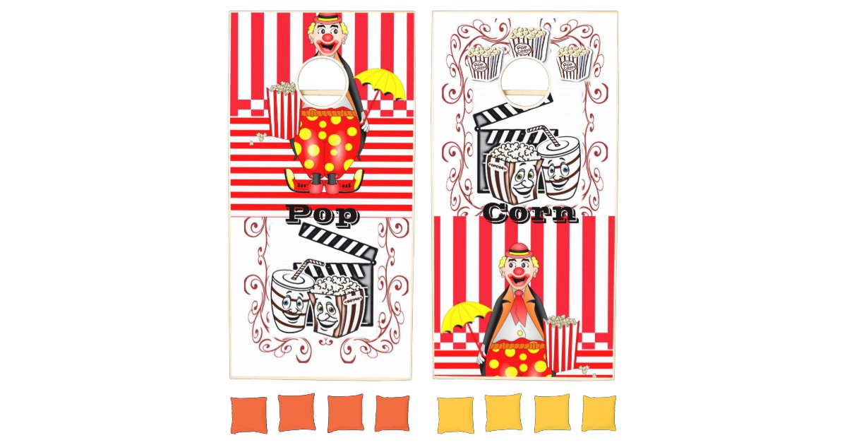 Cornhole Set Clown Popcorn Red Stripe | Zazzle