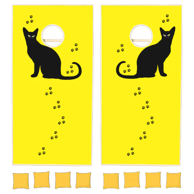 Cornhole Sets Black Cat Paws Animals Yellow | Zazzle