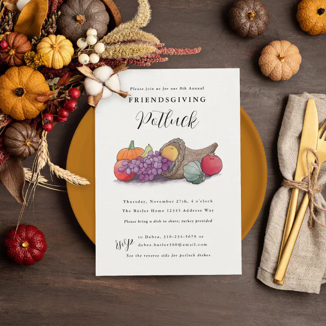 Cornucopia Friendsgiving Potluck Invitation | Zazzle