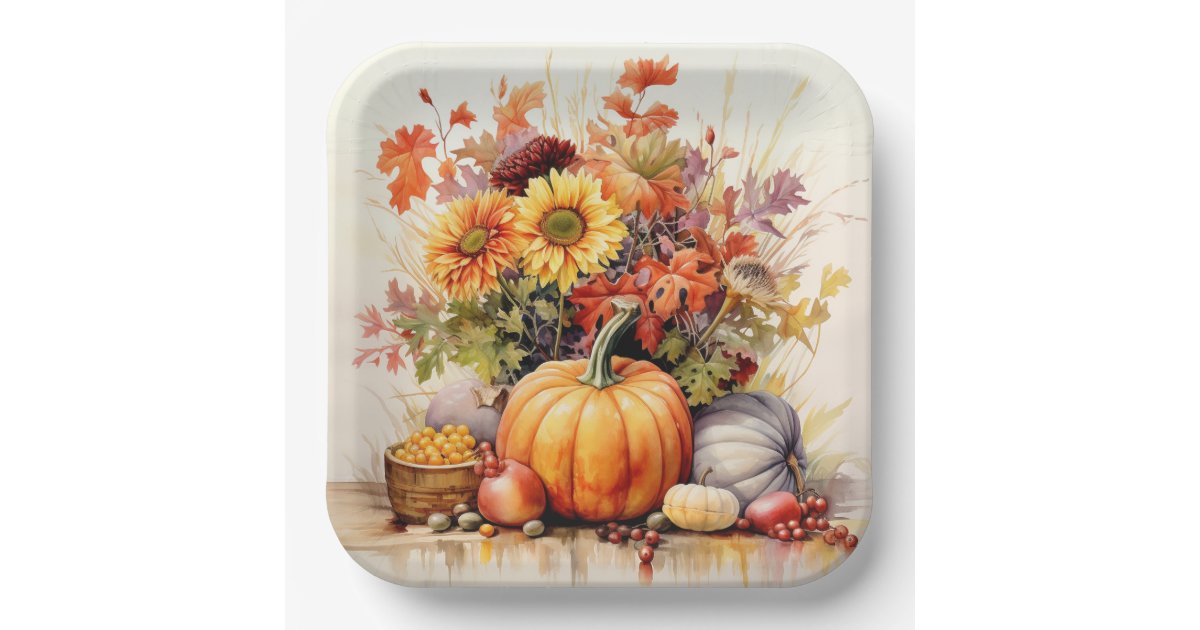 Cornucopia of Colors: Foliage and Florals Paper Plates | Zazzle