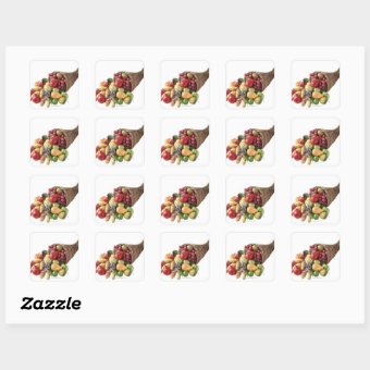 Cornucopia of fruit and vegetables square sticker | Zazzle