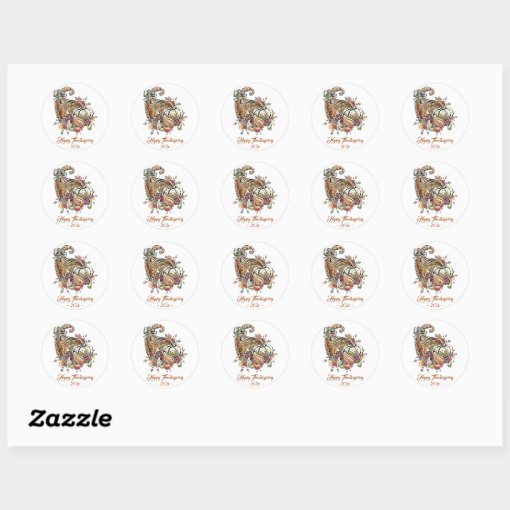 Cornucopia Sublimation | Orange Thanksgiving Classic Round Sticker | Zazzle