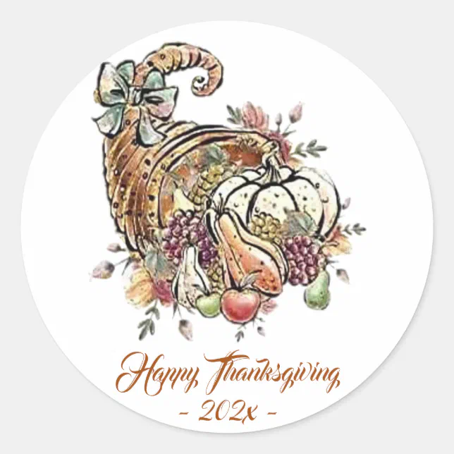 Cornucopia Sublimation | Orange Thanksgiving Classic Round Sticker | Zazzle