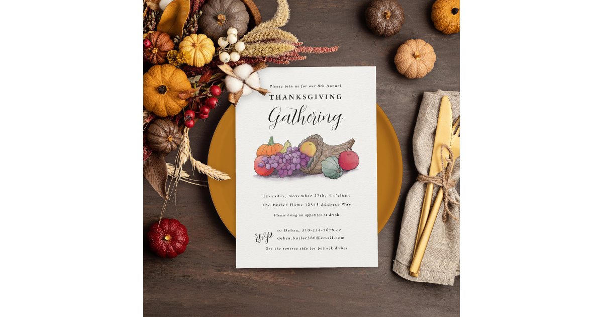 Cornucopia Thanksgiving Gathering Dinner Invitation | Zazzle