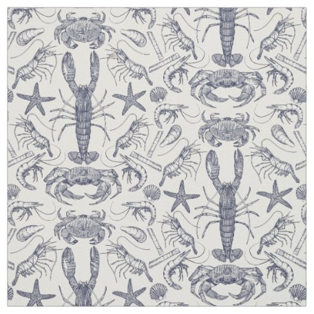 cornwall crustaceans damask blue teal fabric | Zazzle