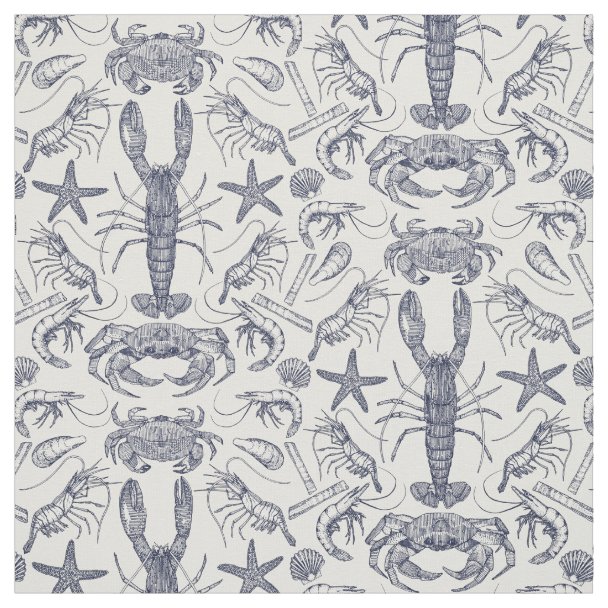 cornwall crustaceans damask blue teal fabric | Zazzle