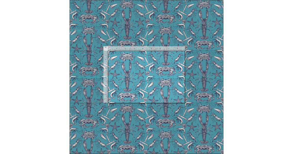 cornwall crustaceans damask blue teal fabric | Zazzle