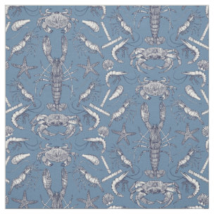 cornwall crustaceans damask blue teal fabric | Zazzle