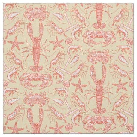 cornwall crustaceans damask blue teal fabric | Zazzle