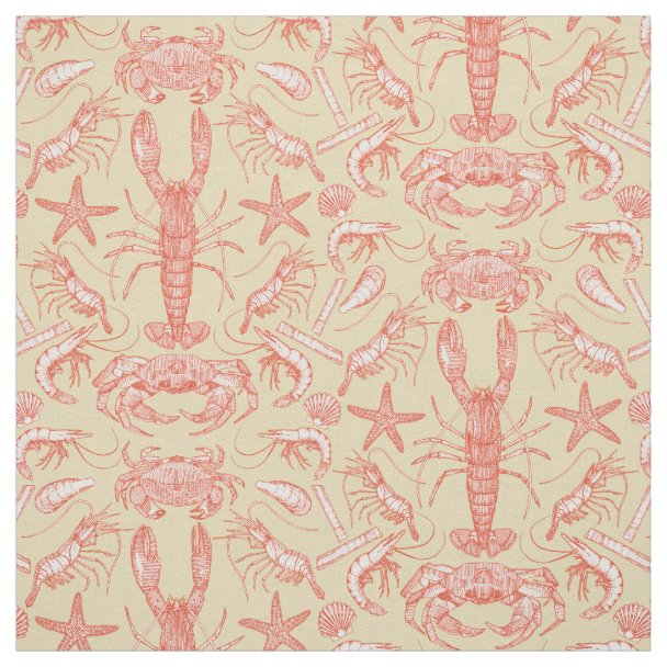 cornwall crustaceans damask blue teal fabric | Zazzle
