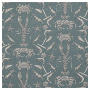 cornwall crustaceans damask blue teal fabric | Zazzle