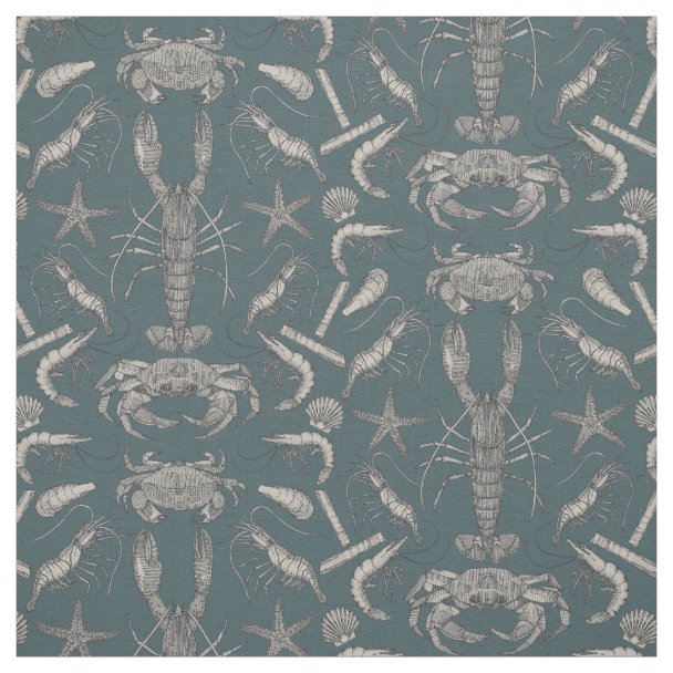 cornwall crustaceans damask blue teal fabric | Zazzle