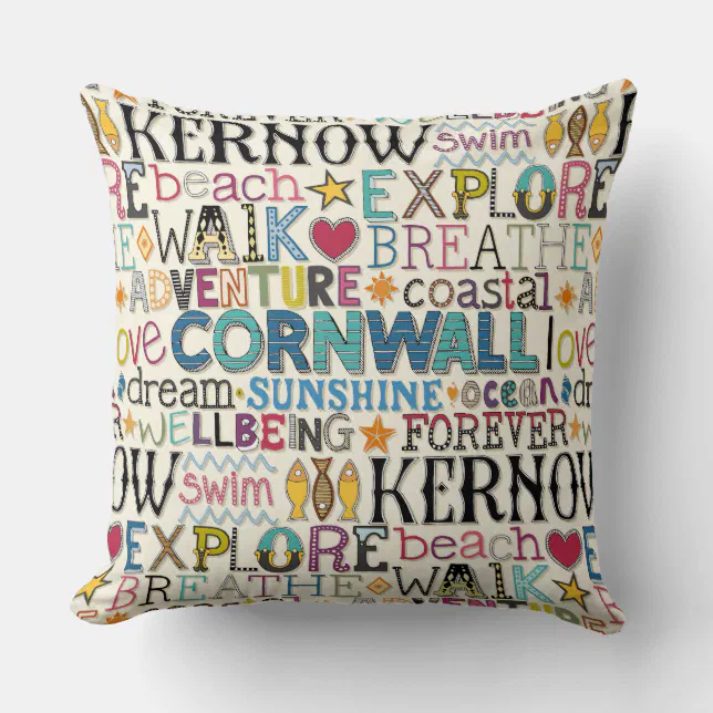 cornwall typography throw pillow | Zazzle