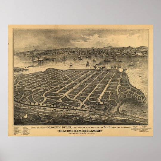 Coronado California 1880s Antique Panoramic Map Poster | Zazzle.com
