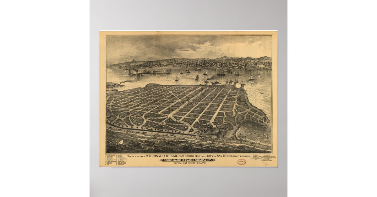 Coronado California Antique Panoramic Map Poster | Zazzle.com
